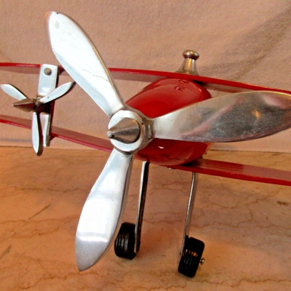 Accents | Vintage Red Metal Prop Biplane With Moving Propellers And ...